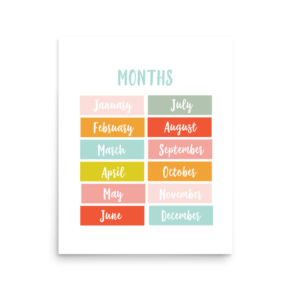 Months of the Year Educational Art Print - Girls – Callie Wesson Art ...